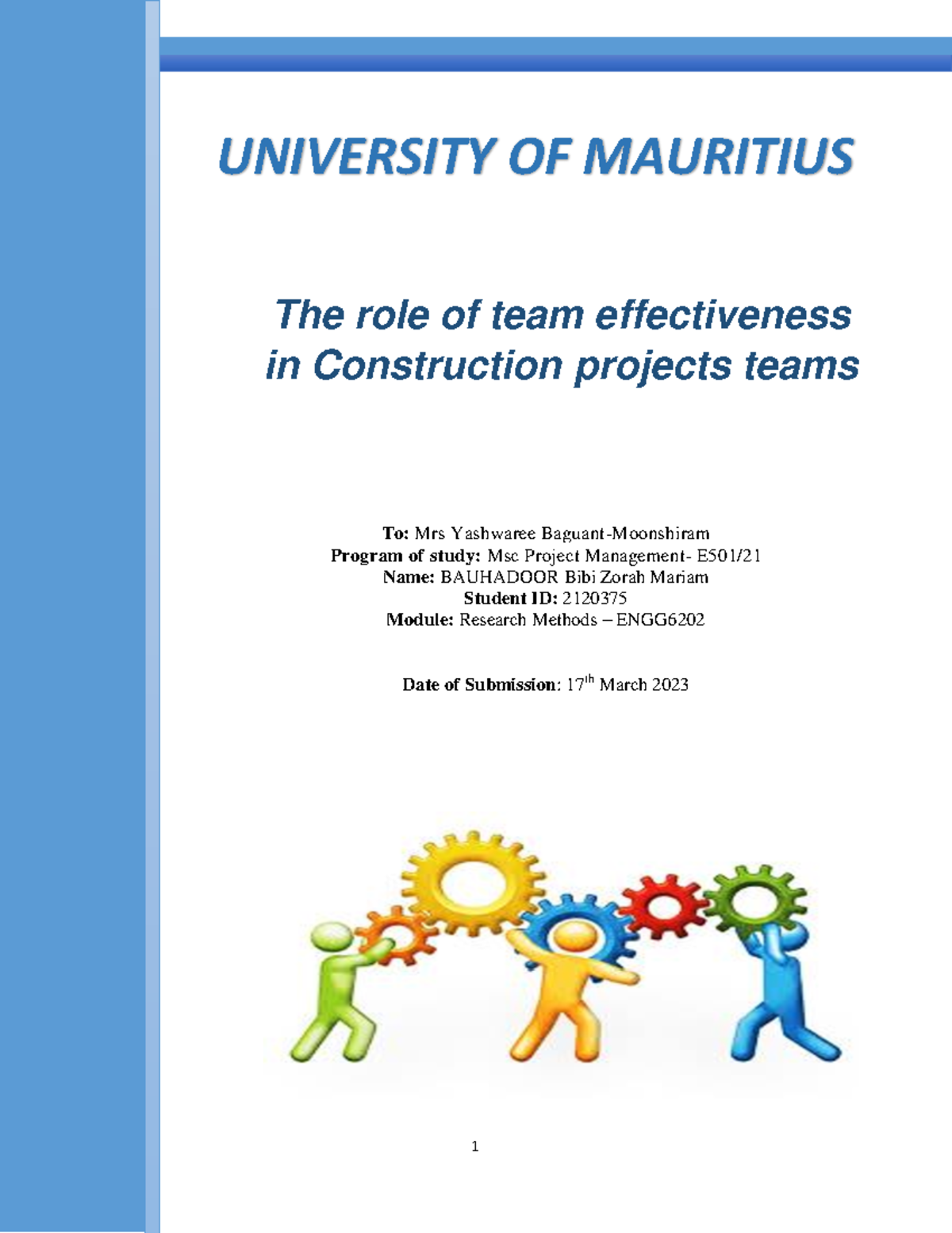 Assignment 2 Research Methods - The role of team effectiveness in ...