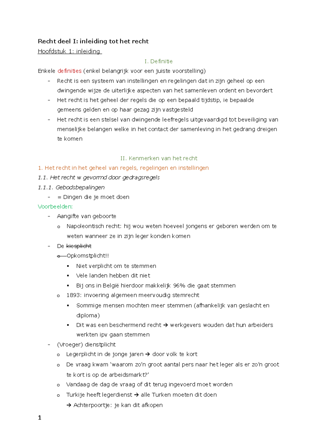 Recht samenvatting - Recht deel I: inleiding tot het recht Hoofdstuk 1 ...