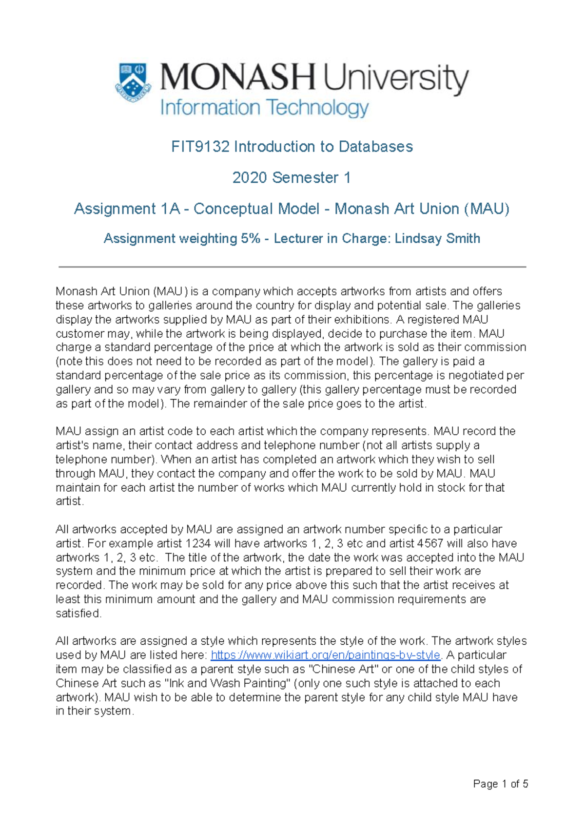 FIT9132 MAU Ass1A Case Study - FIT9132 Introduction to Databases 2020 Semester 1 Assignment 1A ...