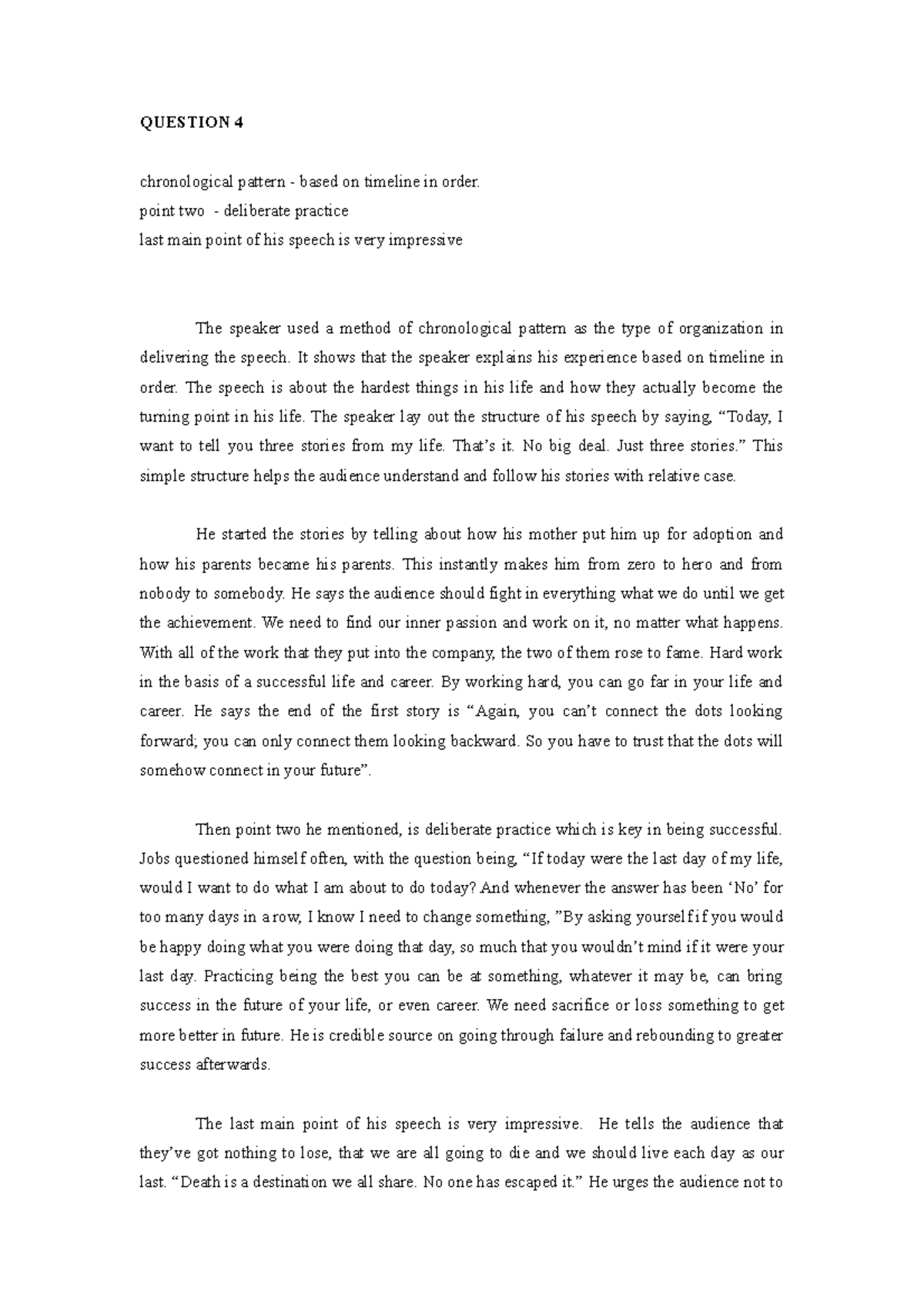 Q4, Q5, Q6 - tutorial - QUESTION 4 chronological pattern - based on timeline in order. point two ...
