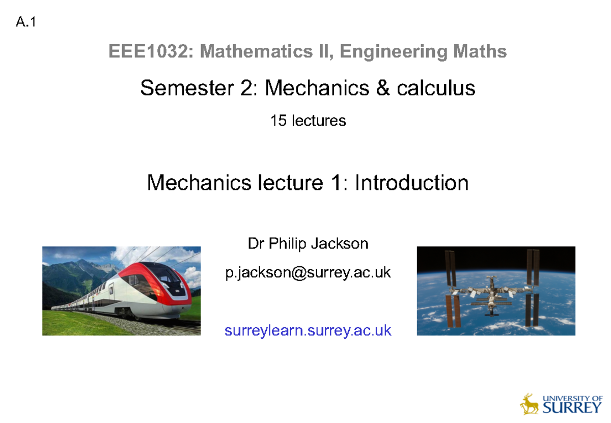 Overview of Course - The Basics - A Mathematics II, Engineering Maths ...
