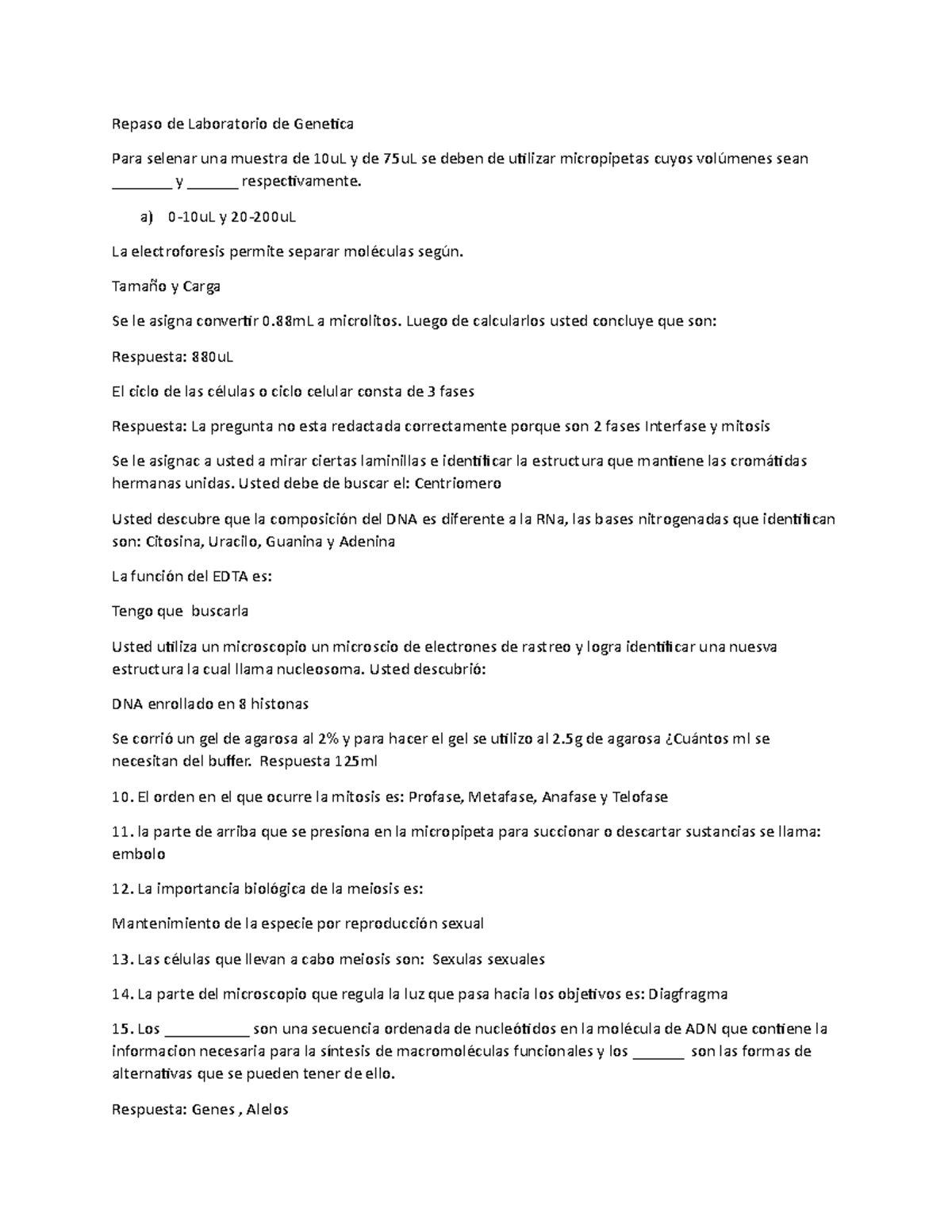 Repaso de Genetica examen 1 - Repaso de Laboratorio de Genetica Para ...