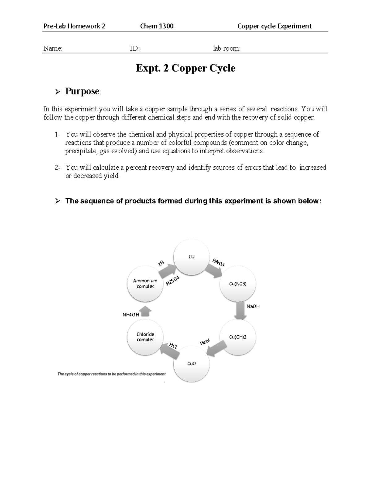 Home Work- Expt2-1300L-Cu Q - Pre-Lab Homework 2 Name: Chem 1300 Copper ...