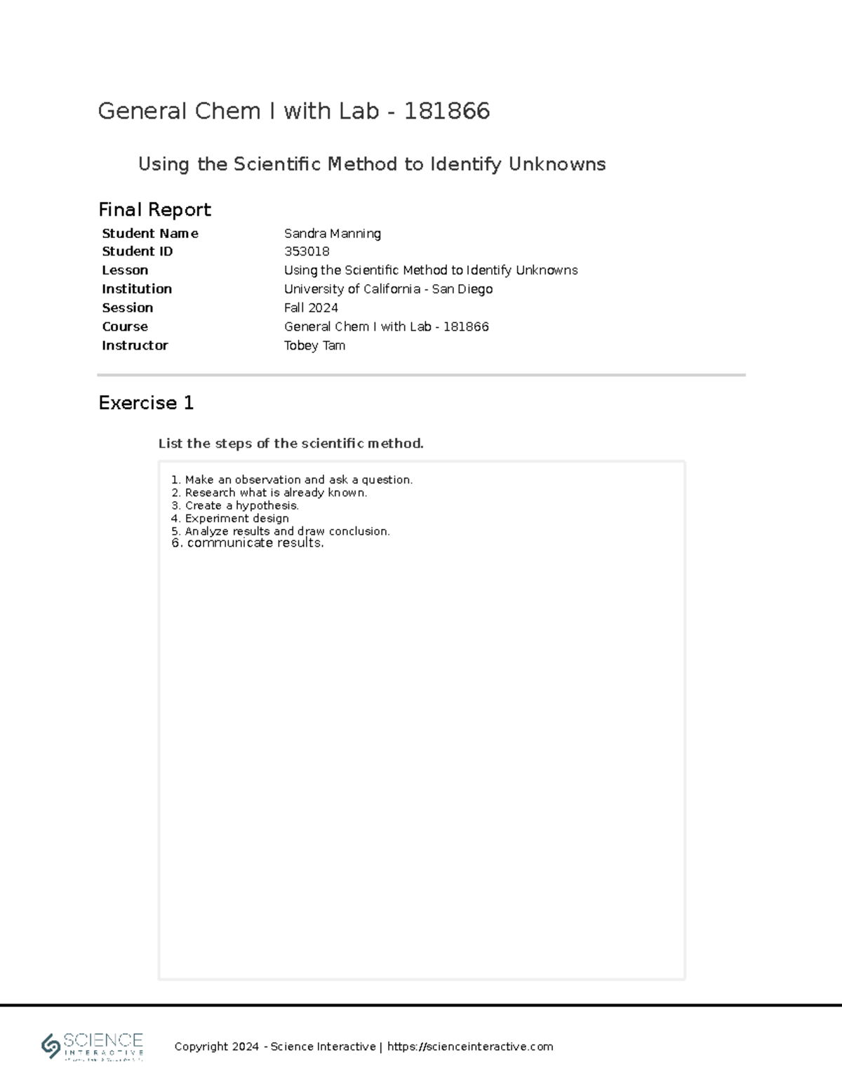 General Chem Iwith Lab 181866 Usingthe Scientific Methodto Identify ...