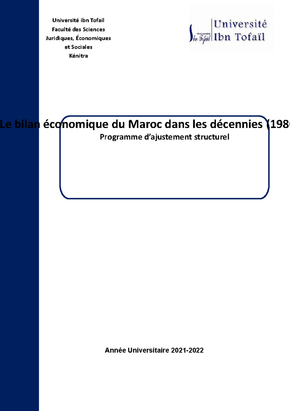 Rapport sur Le bilan économique du Maroc dans les années 80 et 90 ...