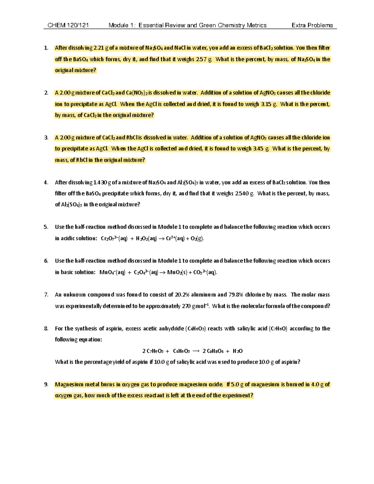 Module 1 Extra Practice - Fall 2022 - CHEM 120/121 Module 1: Essential ...
