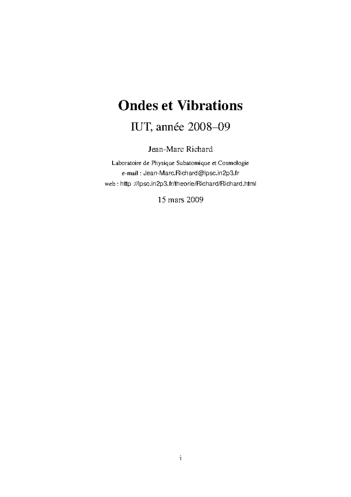 Ondesvibra - Zusammenfassung - Ondes et Vibrations IUT, année 2008 ...