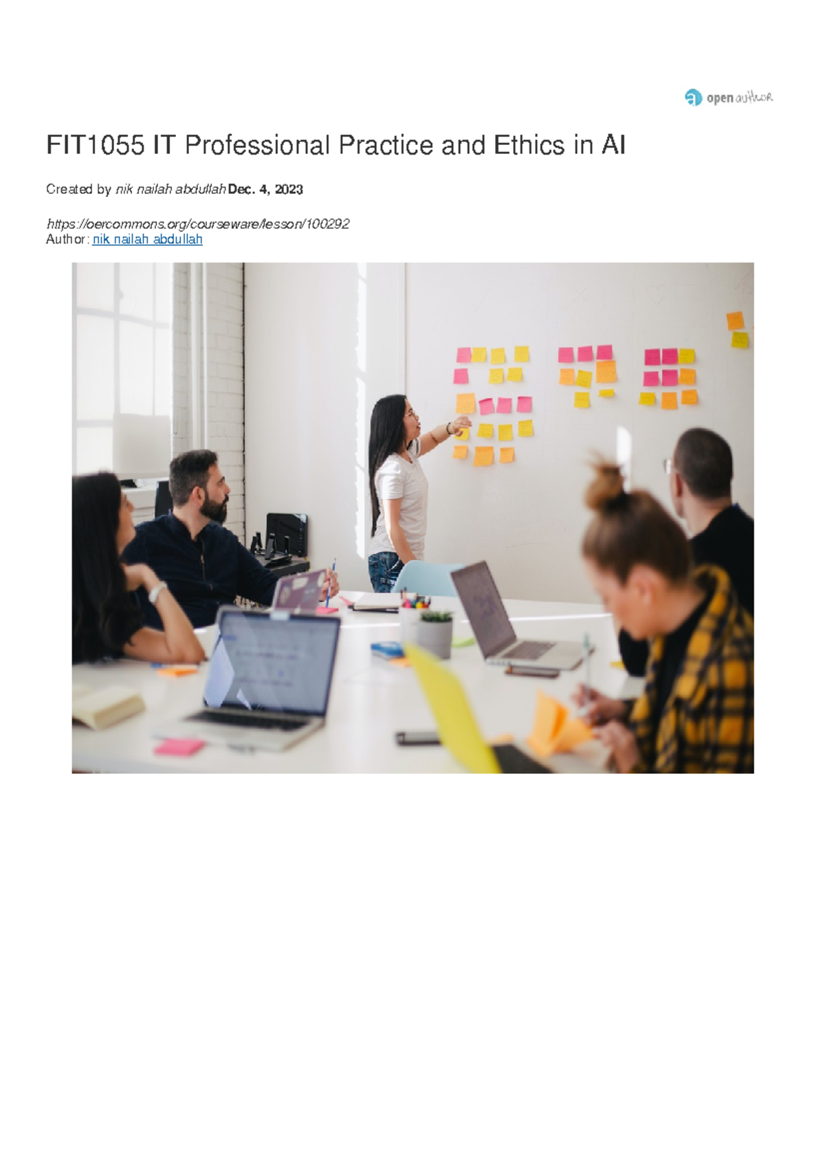 1055 textbook - FIT1055 IT Professional Practice and Ethics in AI ...