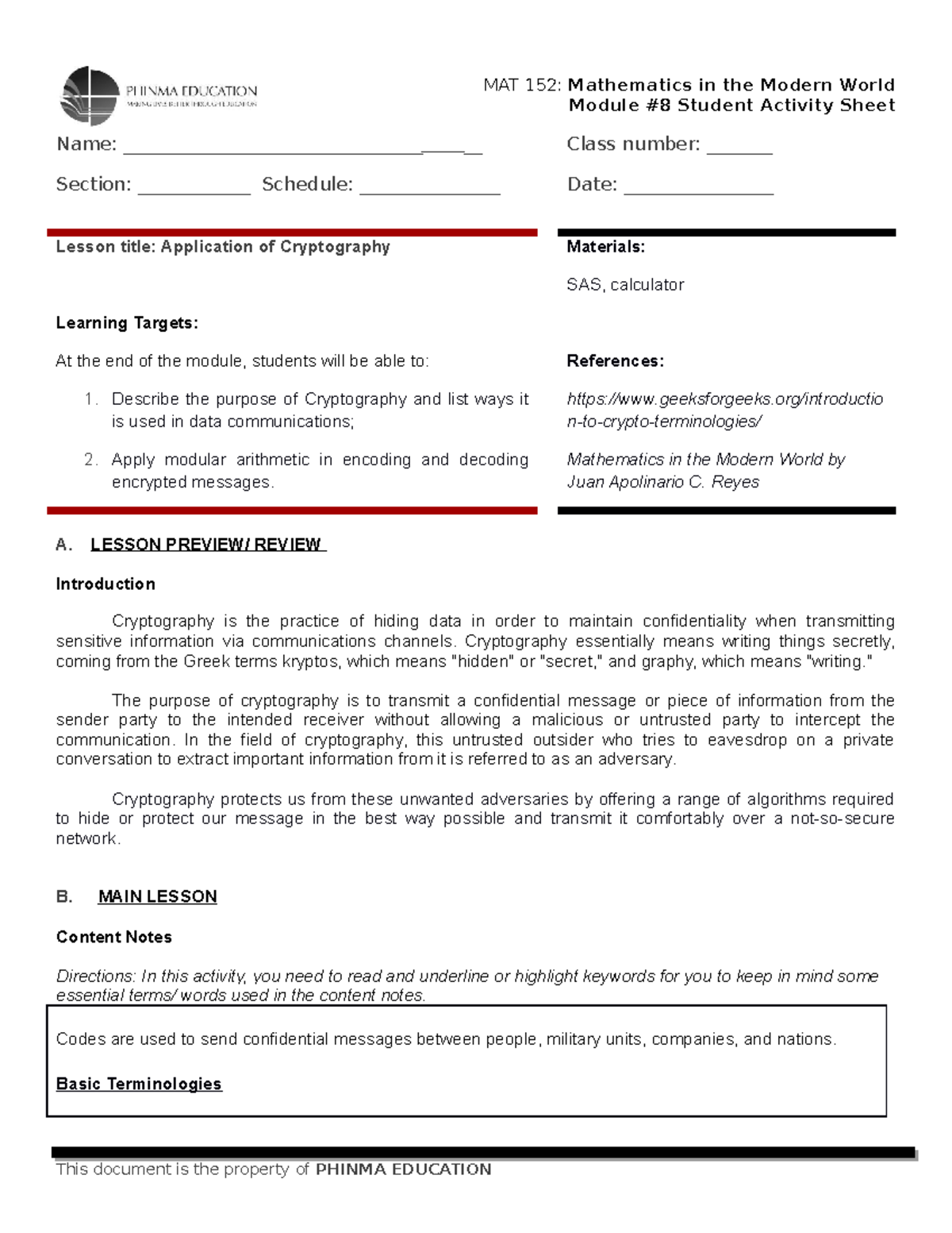 MAT-152-SAS8 - All module and lesson in module 8 and answer - Module #8 ...