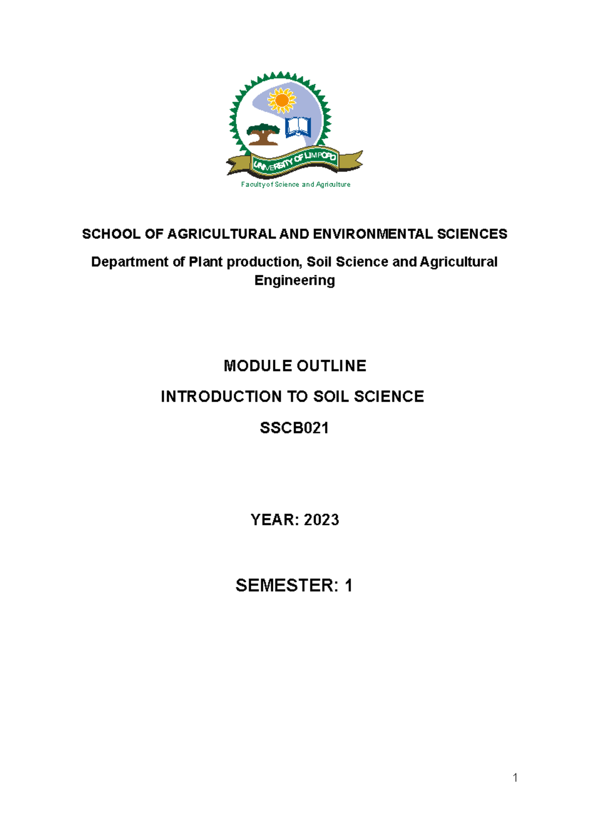 SSCB021 Module outline 2023 - Faculty of Science and Agriculture V E MP ...