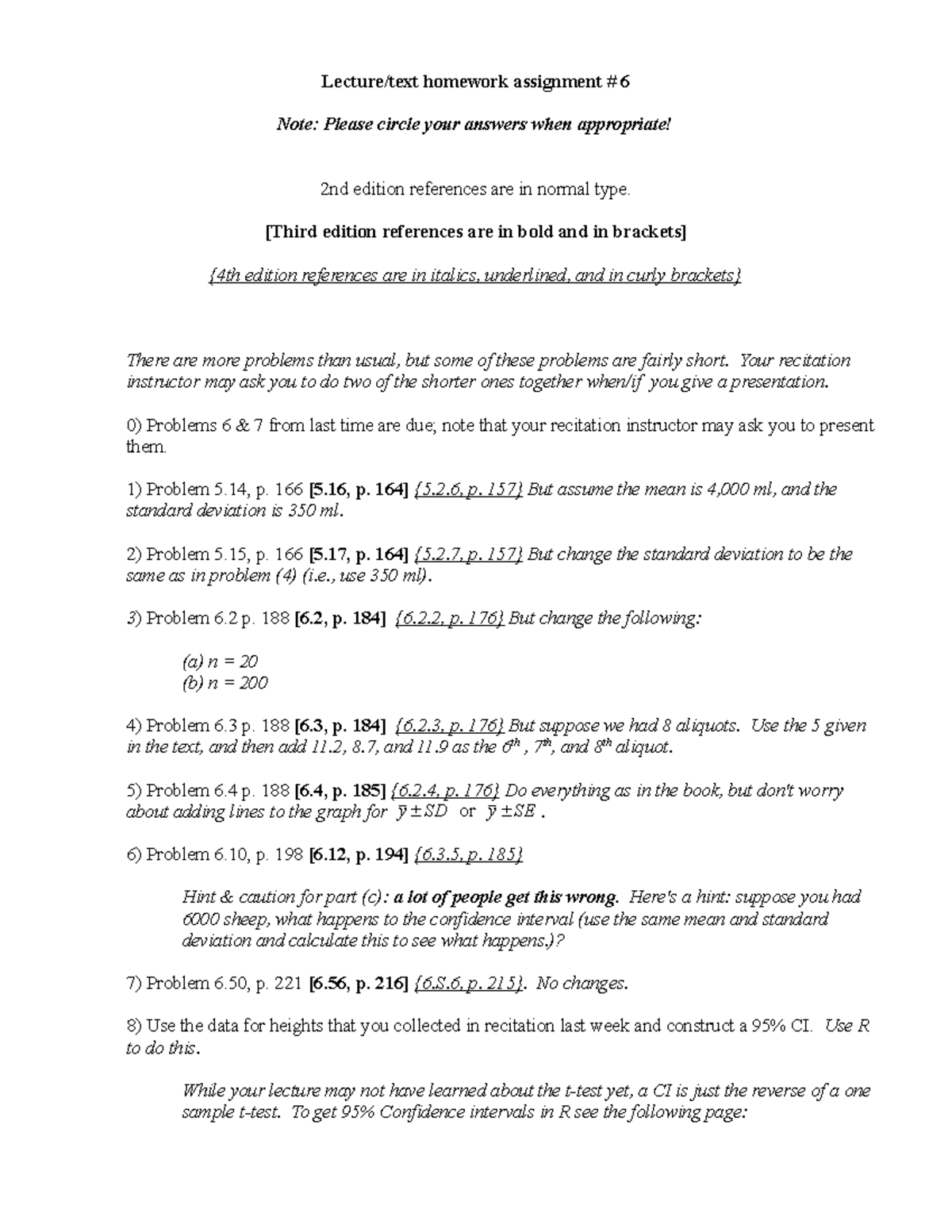 Hw6-spring-2016 - Notes - Lecture/text homework assignment # 6 Note ...