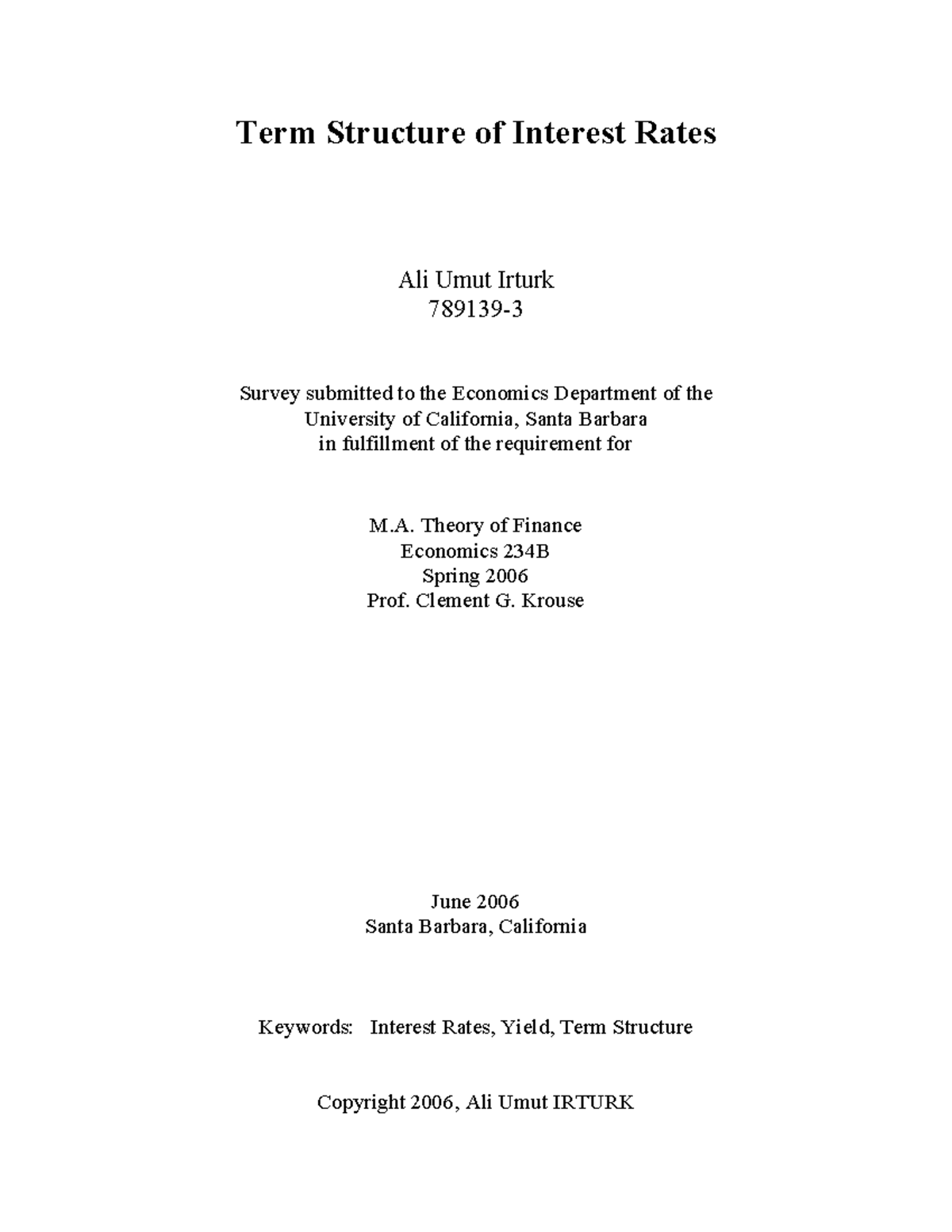 Term Structure of Interest Rates - - Studocu