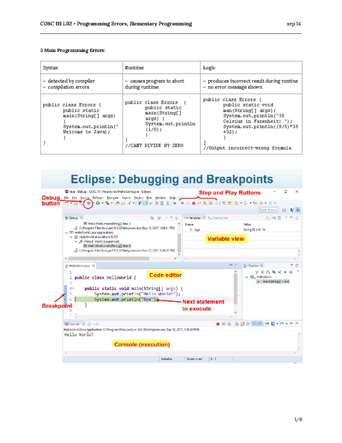 Computer Science COSC 111 Lecture 2 Notes - - Studocu