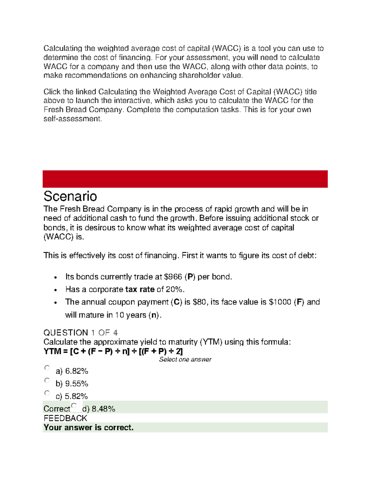 Activity Calculating the Weighted Average Cost of Capital (WACC ...