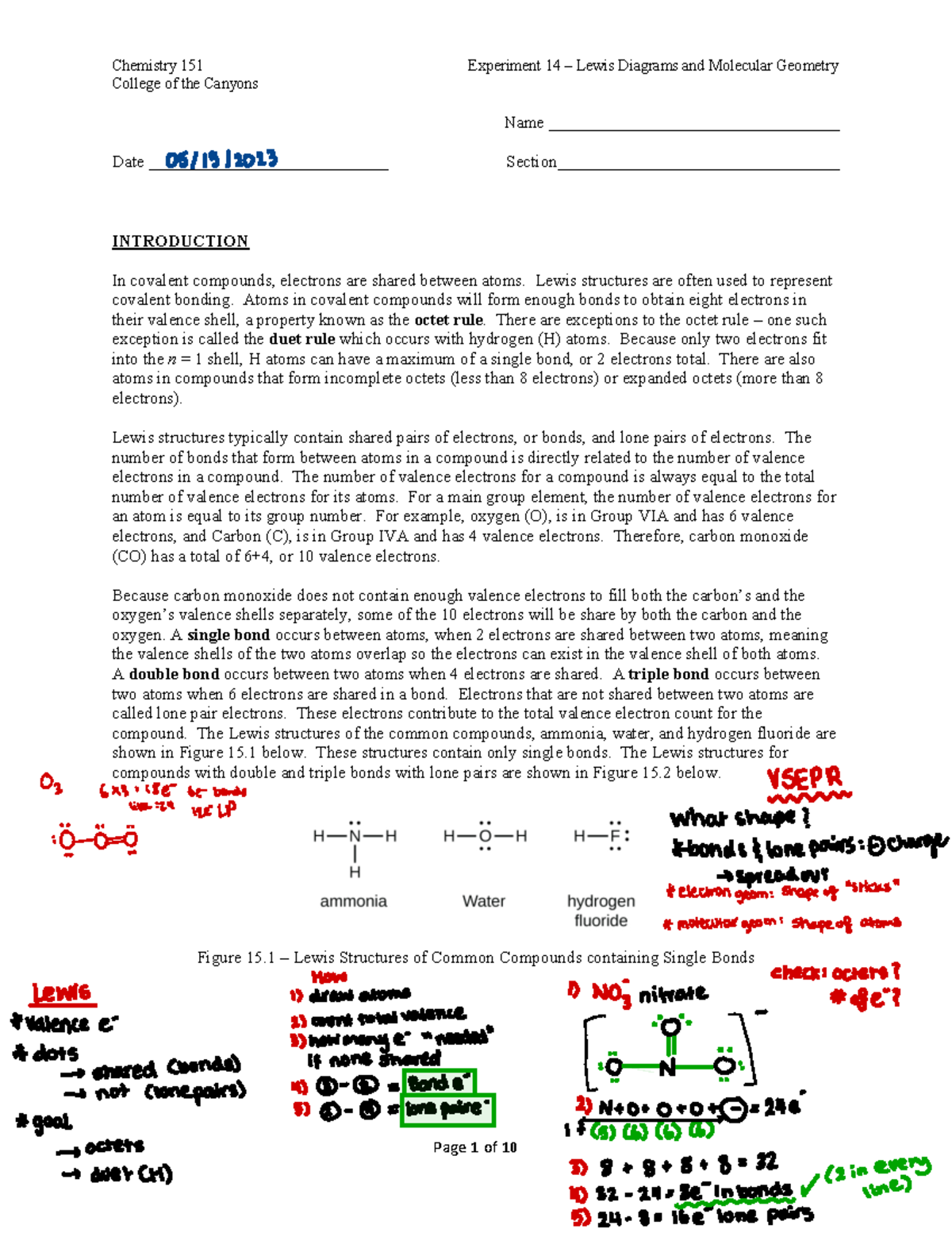 Experiment 14 - Lewis structures - College of the Canyons Page 1 of 10 ...