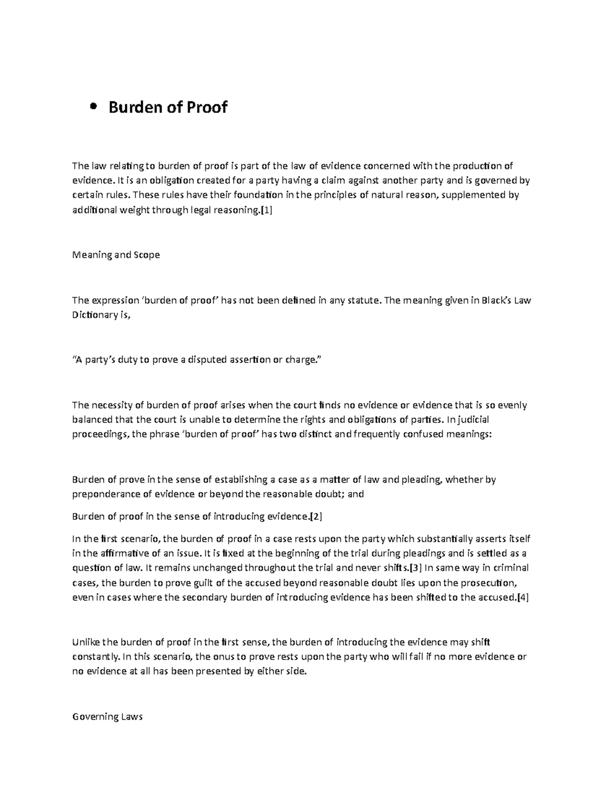 Burden of proof topic of Law of Evidence - Burden of Proof The law ...