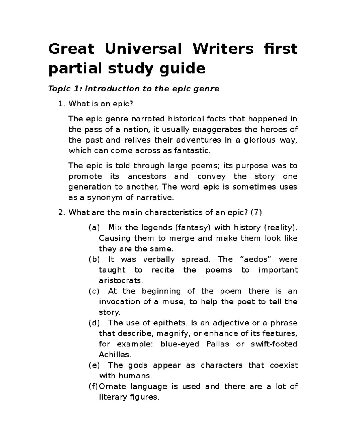 Great Universal Writers first partial study guide - Great Universal Writers first partial study ...
