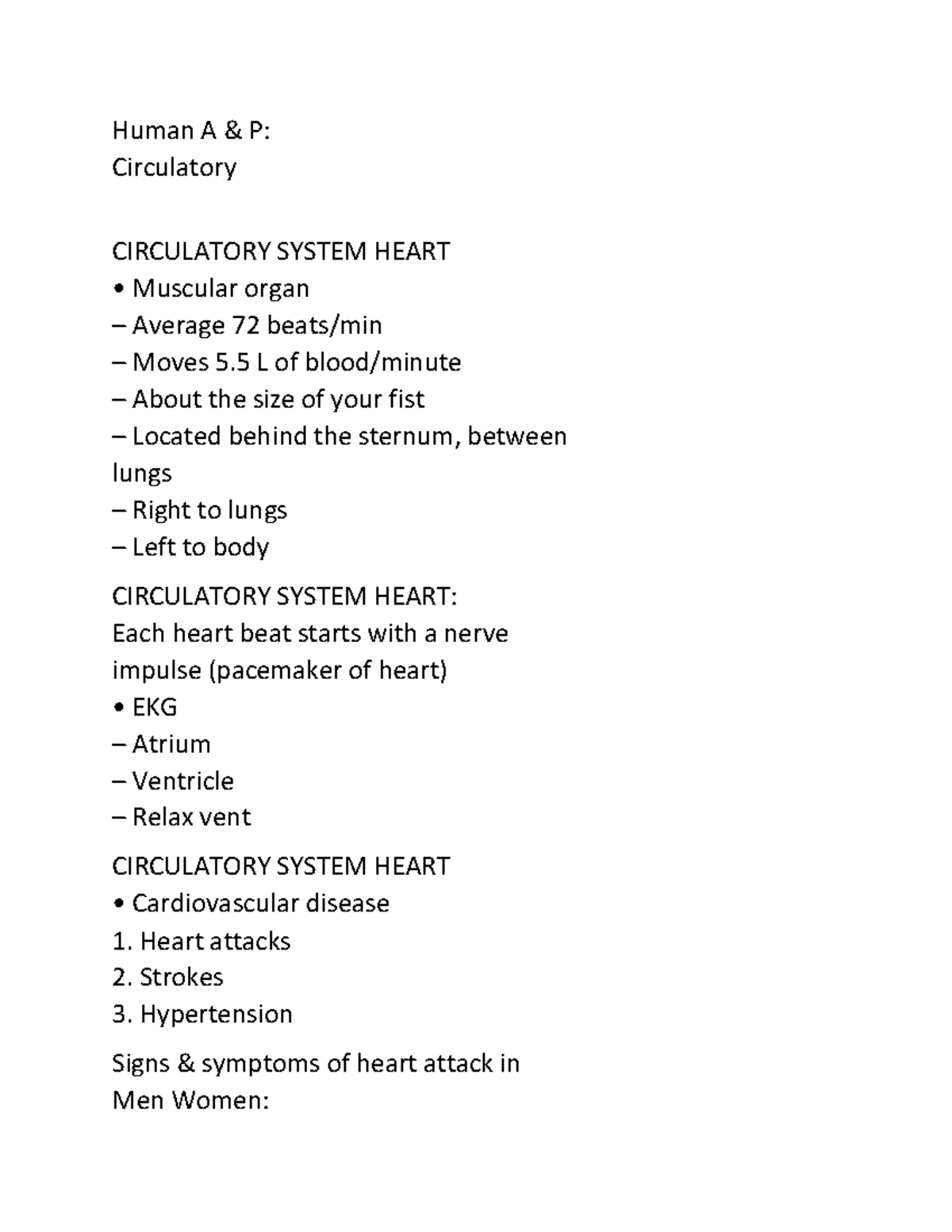 Document 37 (34) - lecture notes for biology - Human A & P: Circulatory ...