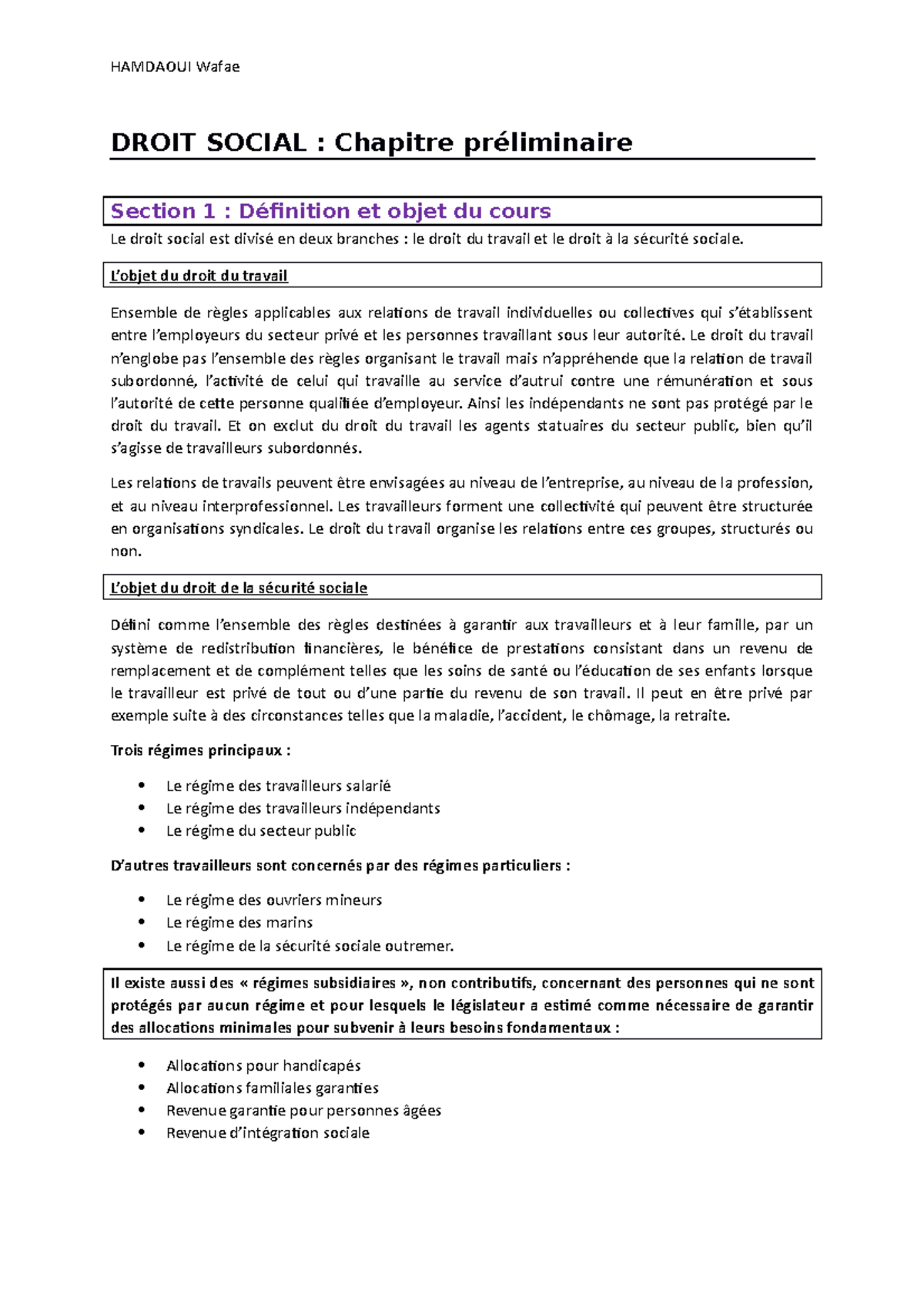 Droit Social - synthèse, note de cours - DROIT SOCIAL : Chapitre ... Droit Social - synthèse, note de cours - DROIT SOCIAL : Chapitre ...