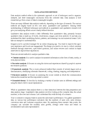 DATA Analysis Methods Handouts - DATA ANALYSIS METHOD Data analysis method refers to the ...