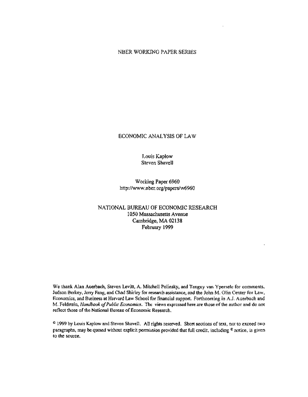 Steven Shavell Economic Analysis of Law - Jurisprudence - Studocu