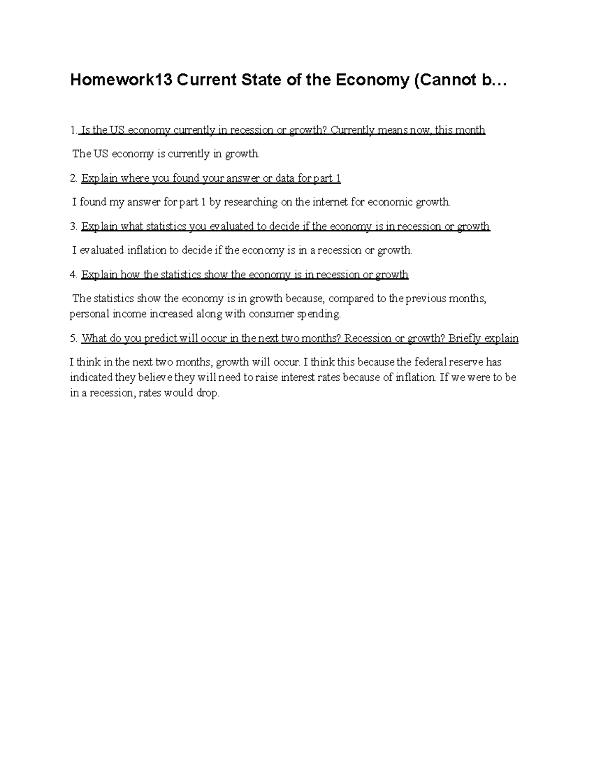 ECON 9 Homework 13 - Homework13 Current State of the Economy (Cannot b ...