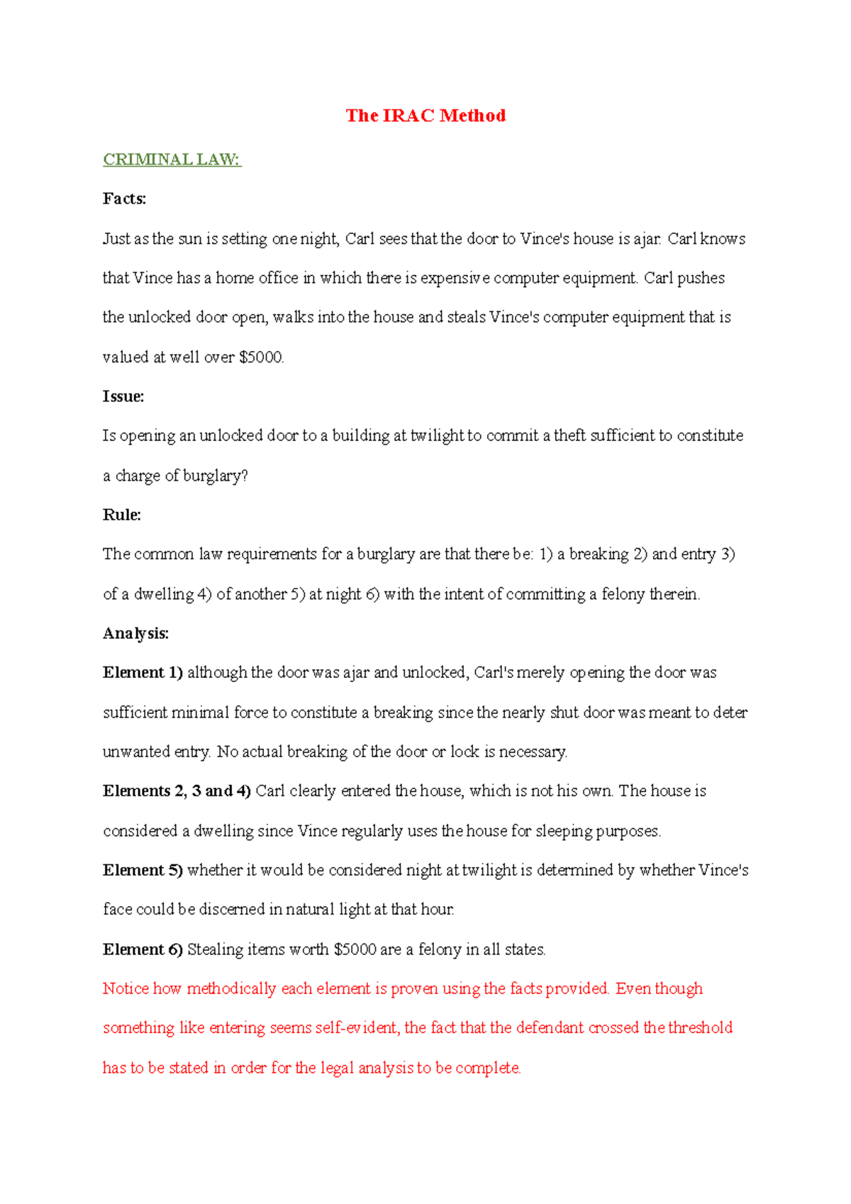 Criminal- Method of legal analysis when ans' questions - The IRAC ...