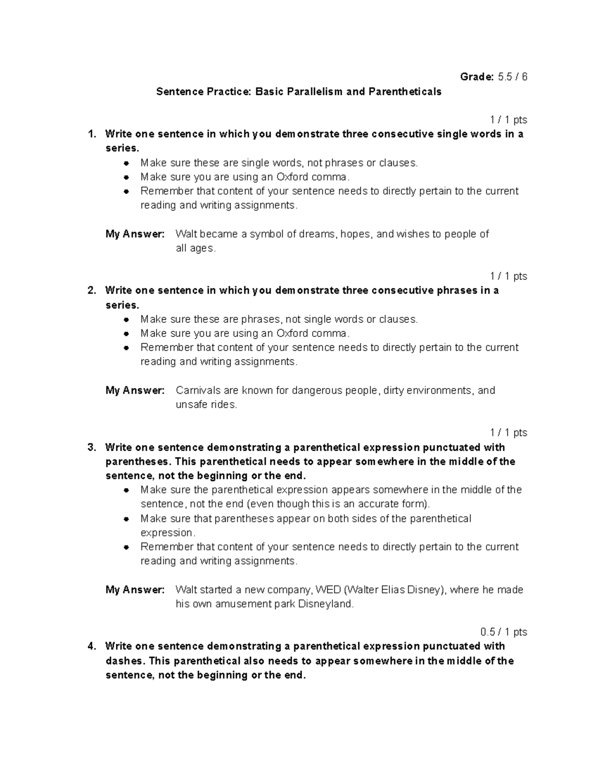 Sentence Practice: Basic Parallelism And Parentheticals - Write one ...