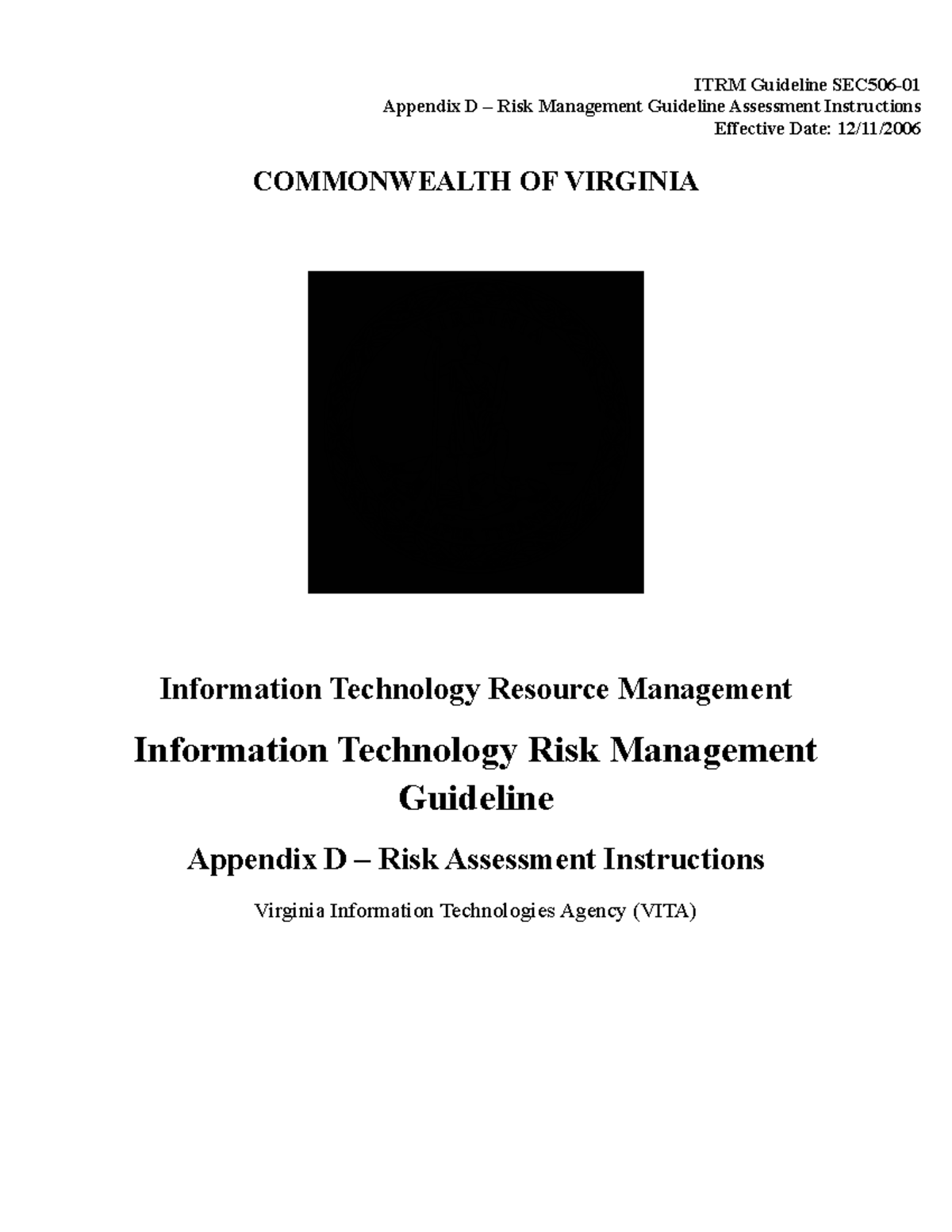 Risk Assessment Instructions - COMMONWEALTH OF VIRGINIA Information ...