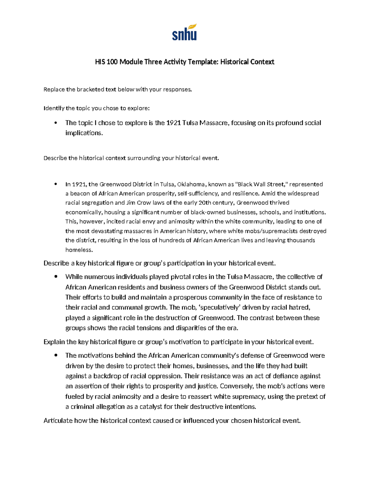 Module 3 activity - HIS 100 Module Three Activity Template: Historical ...
