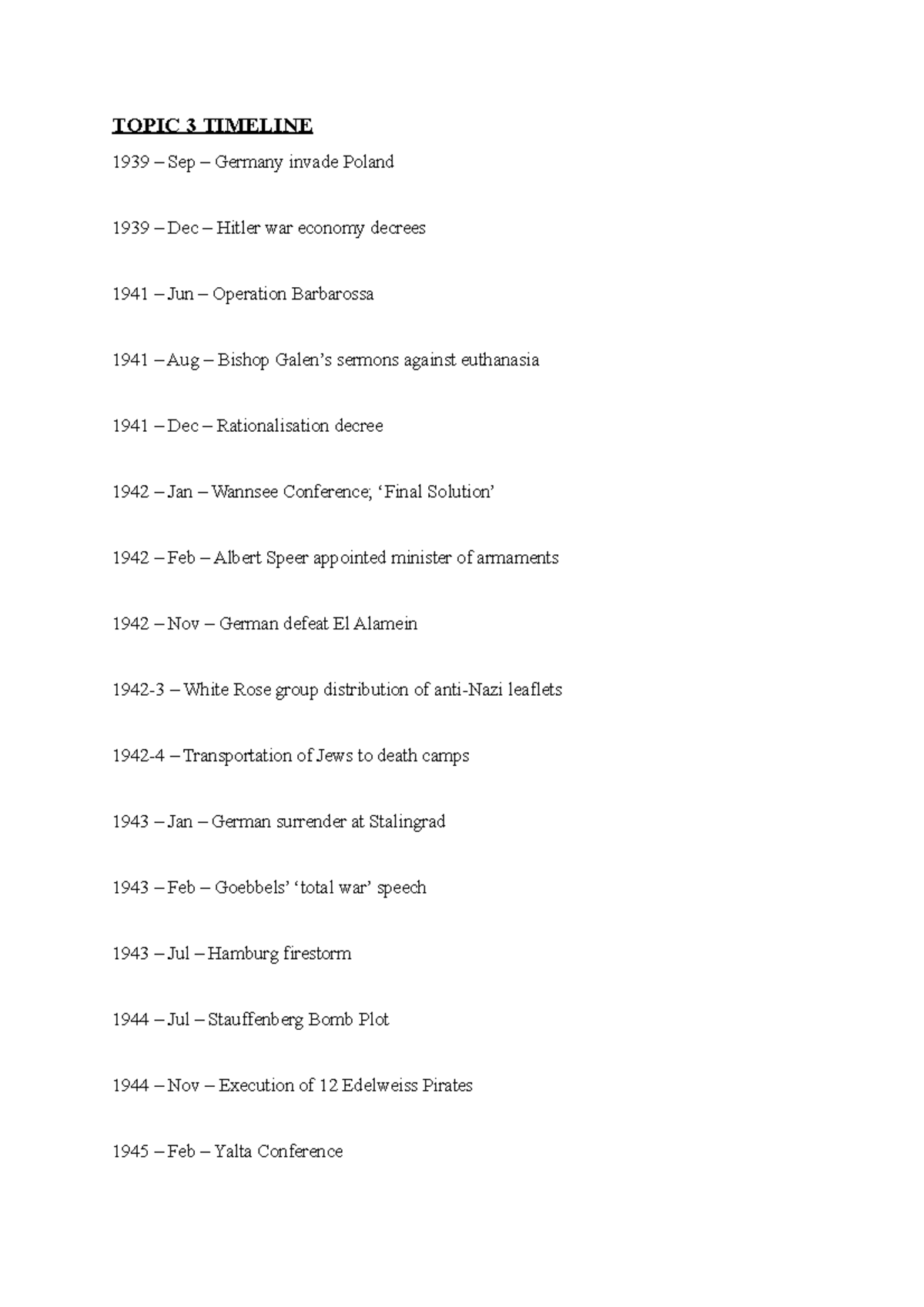 Topic 3 Timeline - Weimar Democracy and Dictatorships 1919-63 - TOPIC 3 ...