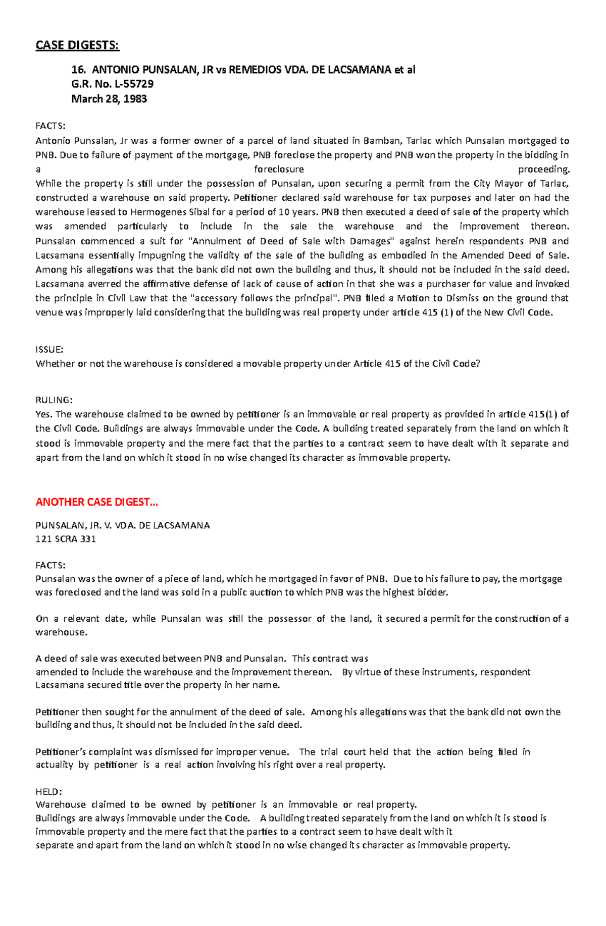 Property CASE Digests Part 2 (16-30) - CASE DIGESTS: 16. ANTONIO ...