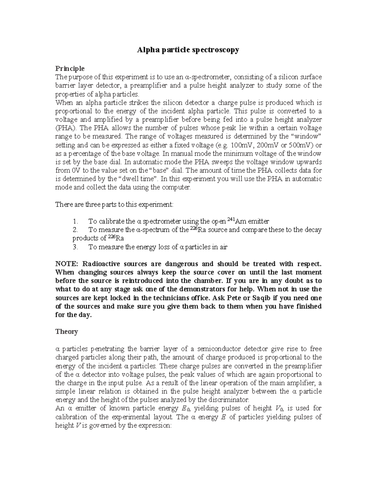 PLAB ex1 Alpha particle spectroscopy - Alpha particle spectroscopy ...