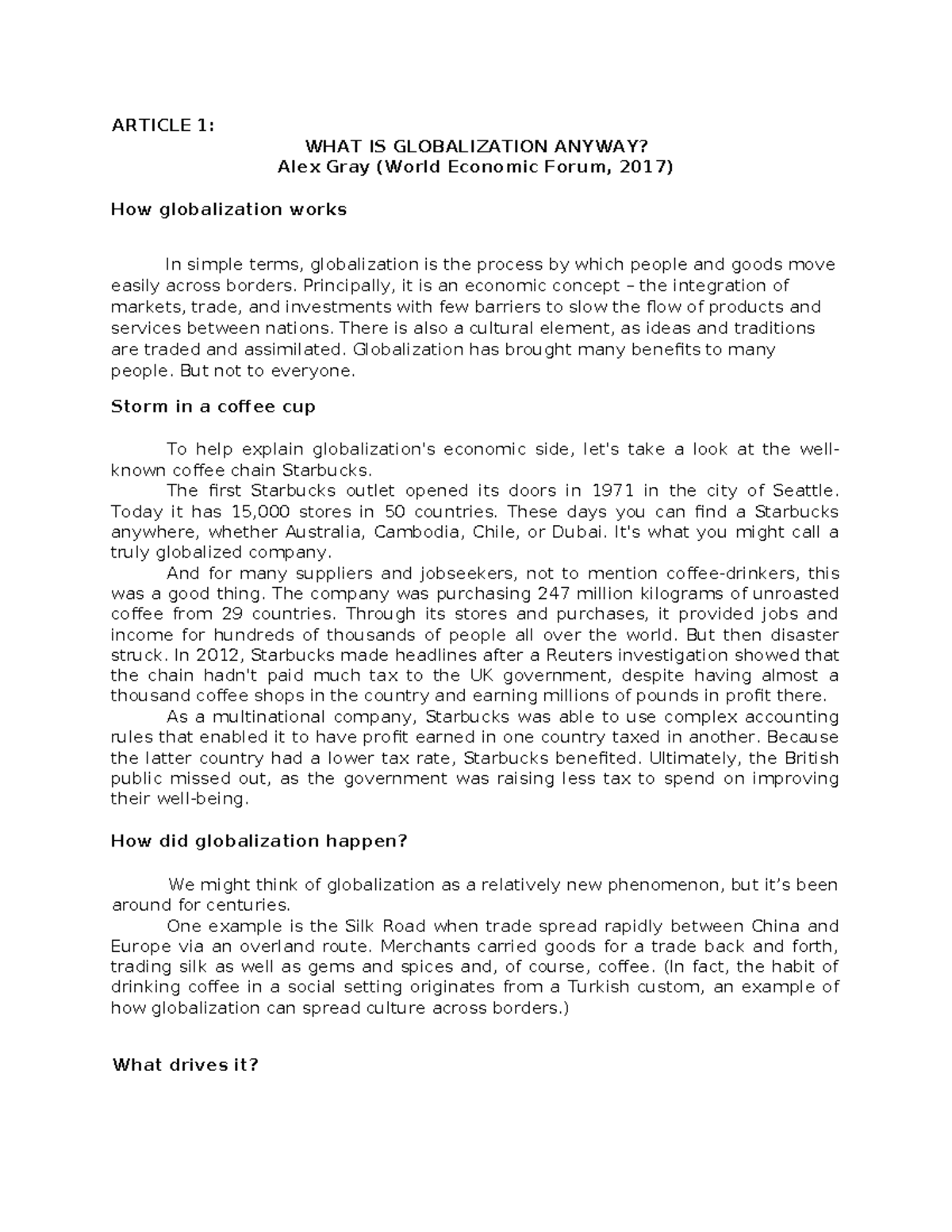 Articles 2 - GLOBALIZATION - ARTICLE 1: WHAT IS GLOBALIZATION ANYWAY ...