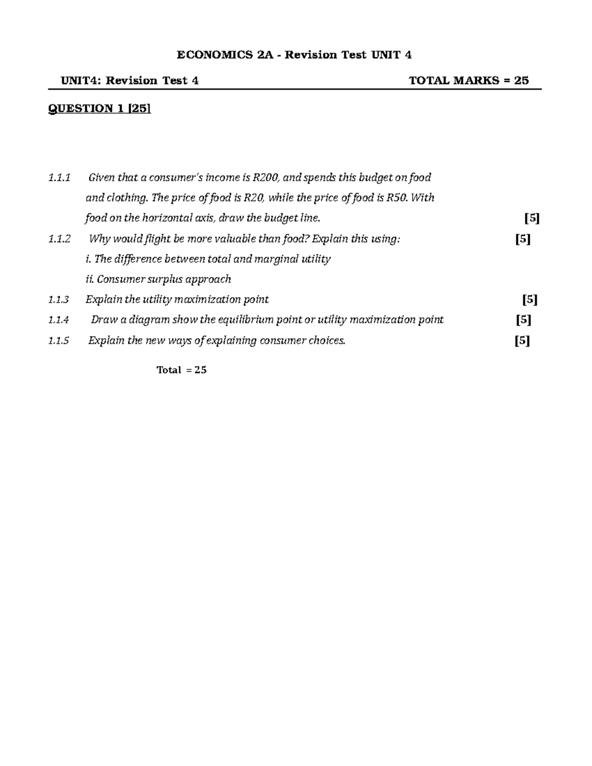 Week 4 eco2 word revision cn - ECONOMICS 2A - Revision Test UNIT 4 ...
