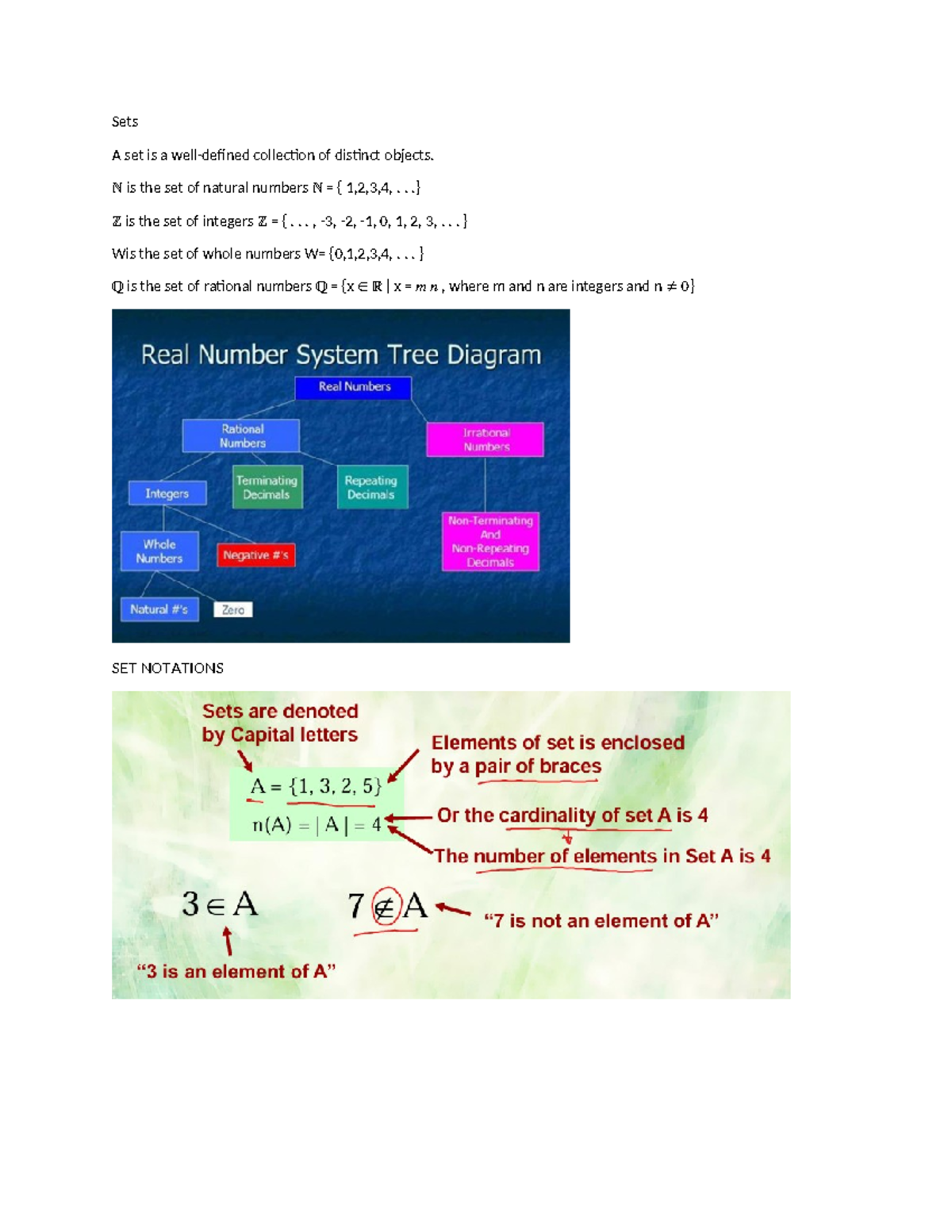 MMW Reviewer - Sets A set is a well-defined collection of distinct objects. ℕ is the set of ...