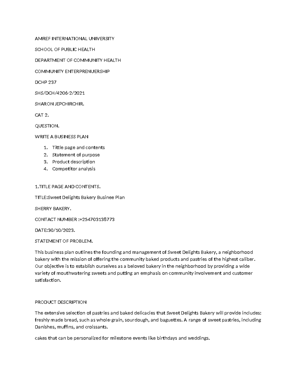 Enterpreneurship - notes - AMREF INTERNATIONAL UNIVERSITY SCHOOL OF ...