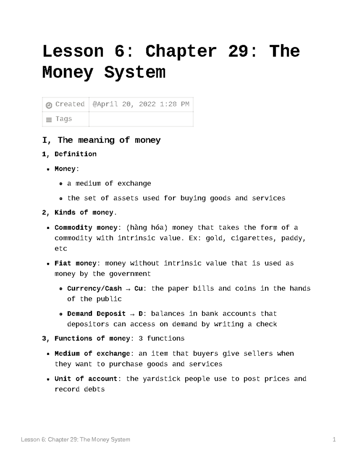 Lesson 6 Chapter 29 The Money System - Lesson 6: Chapter 29: The Money ...