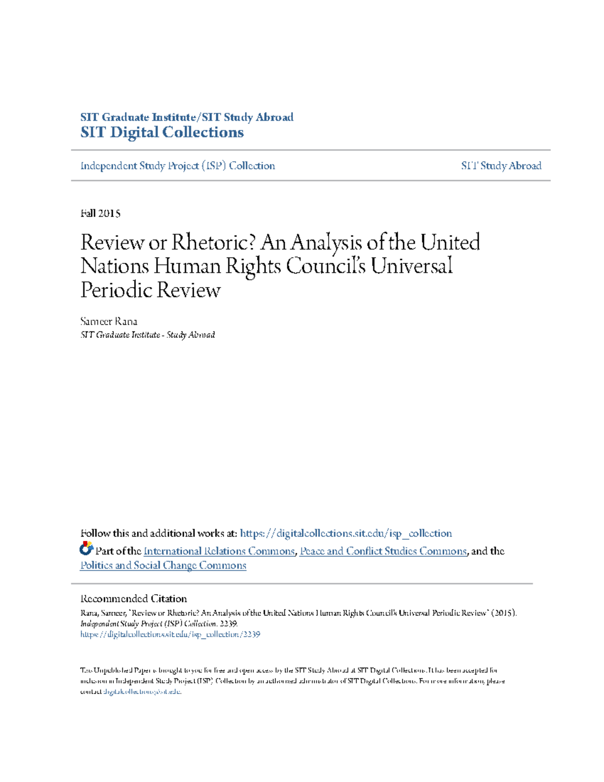 Review or Rhetoric An Analysis of the United Nations Human Righ-3 - SIT ...
