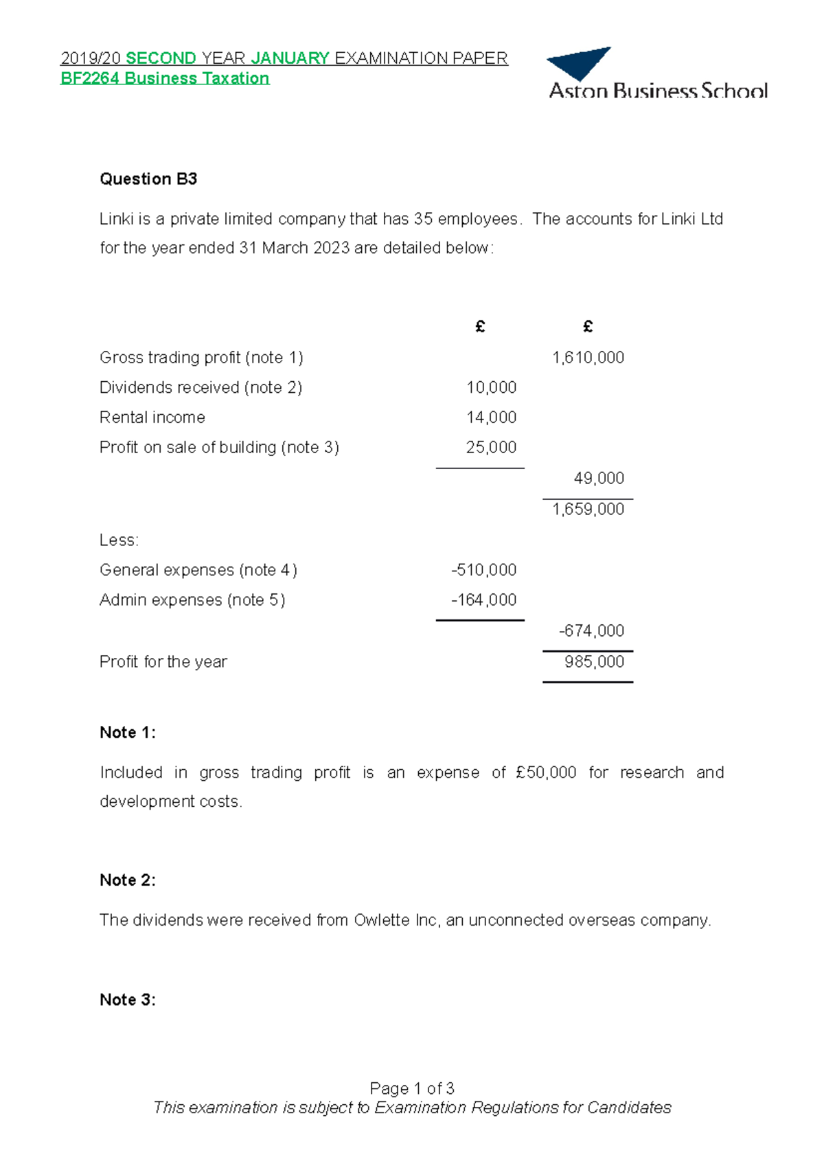Past exam Jan 2020 UK Exam Question B3 (updated by Jo) - 2019/20 SECOND ...