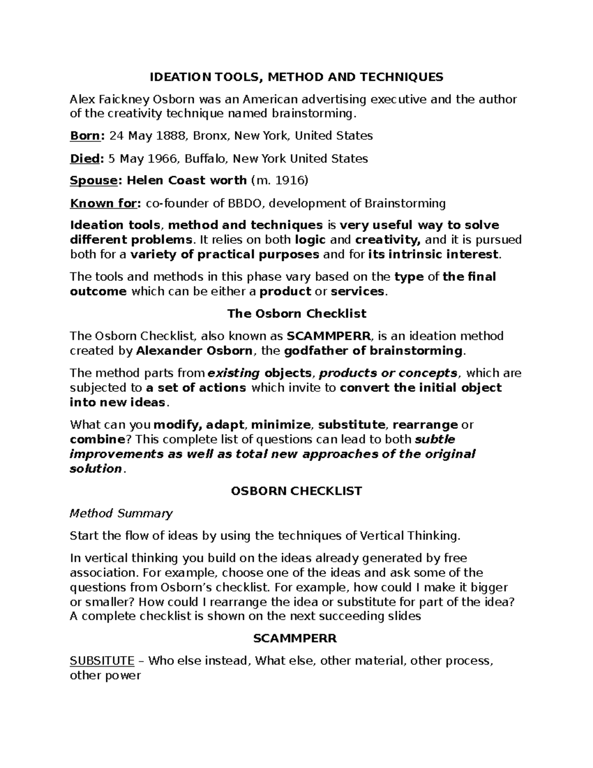 Ideation, Tools, Method and Techniques - IDEATION TOOLS, METHOD AND ...