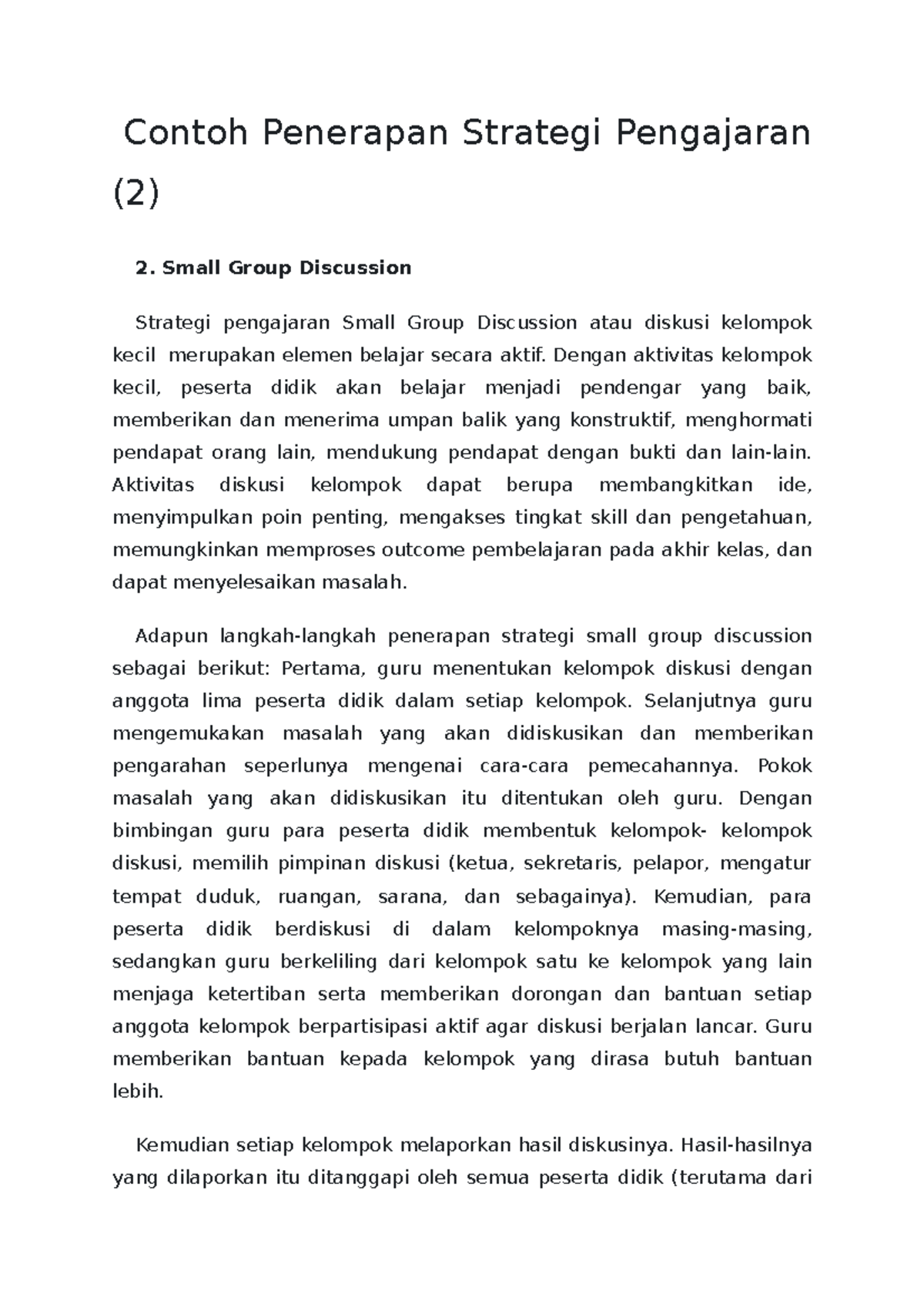 Contoh dalam Penerapan Strategi Pengajaran Small Grup Discussion ...