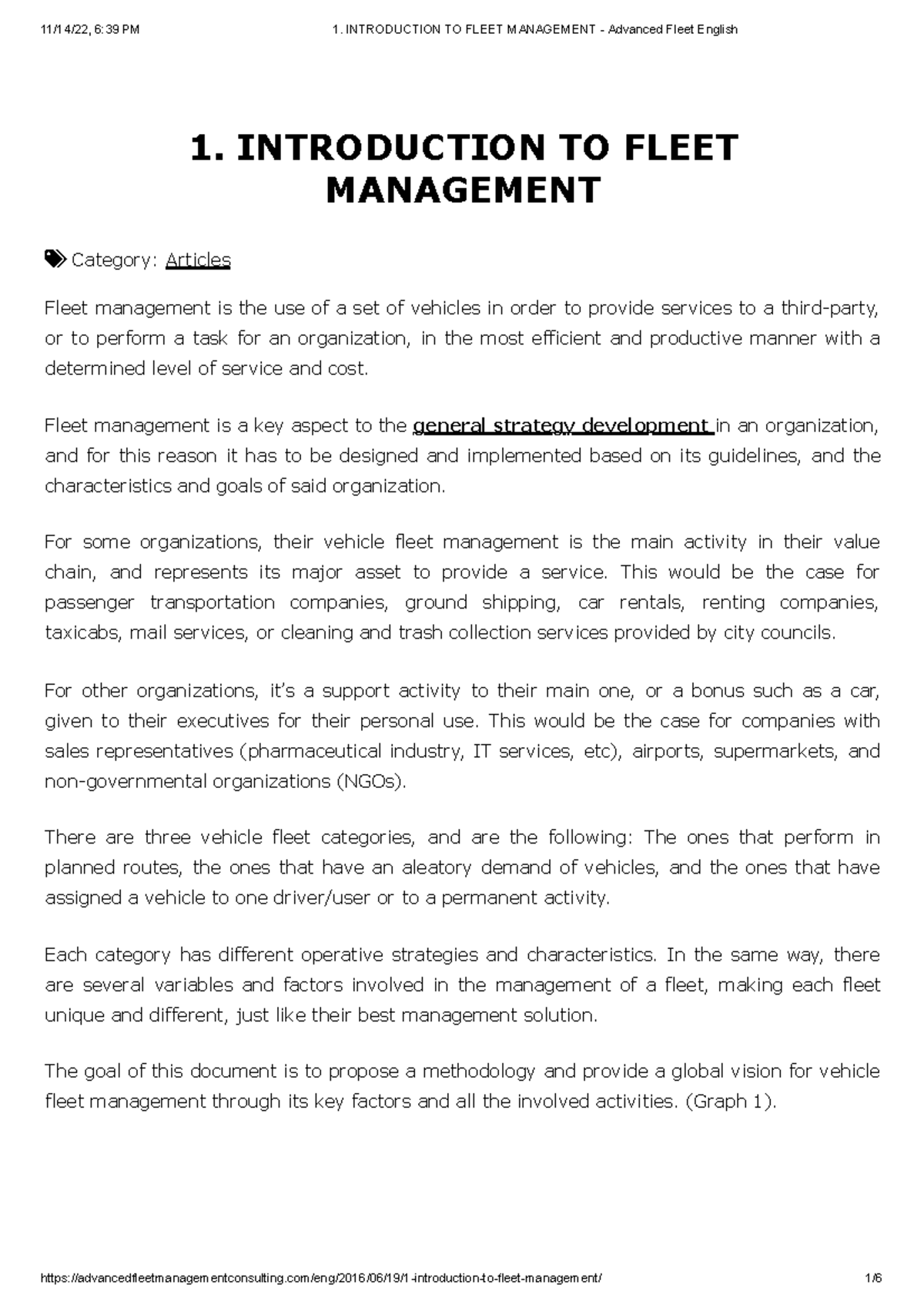 1. Introduction TO Fleet Management - Advanced Fleet English - 1 ...