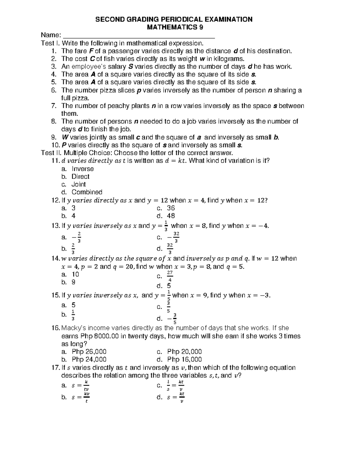Attachment 1 - Learn and grow - SECOND GRADING PERIODICAL EXAMINATION ...