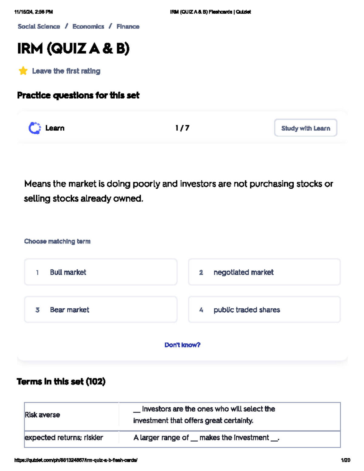 IRM Quiz - ............................................ - 2:56 PM IRM ...