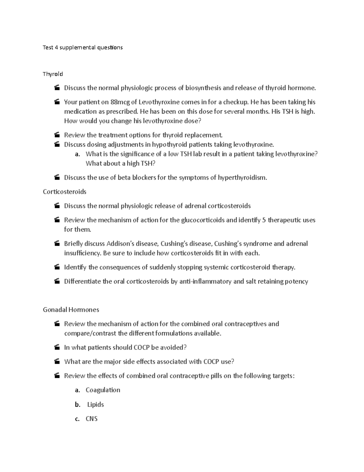 Test 4 supplemental study questions - Test 4 supplemental questions ...