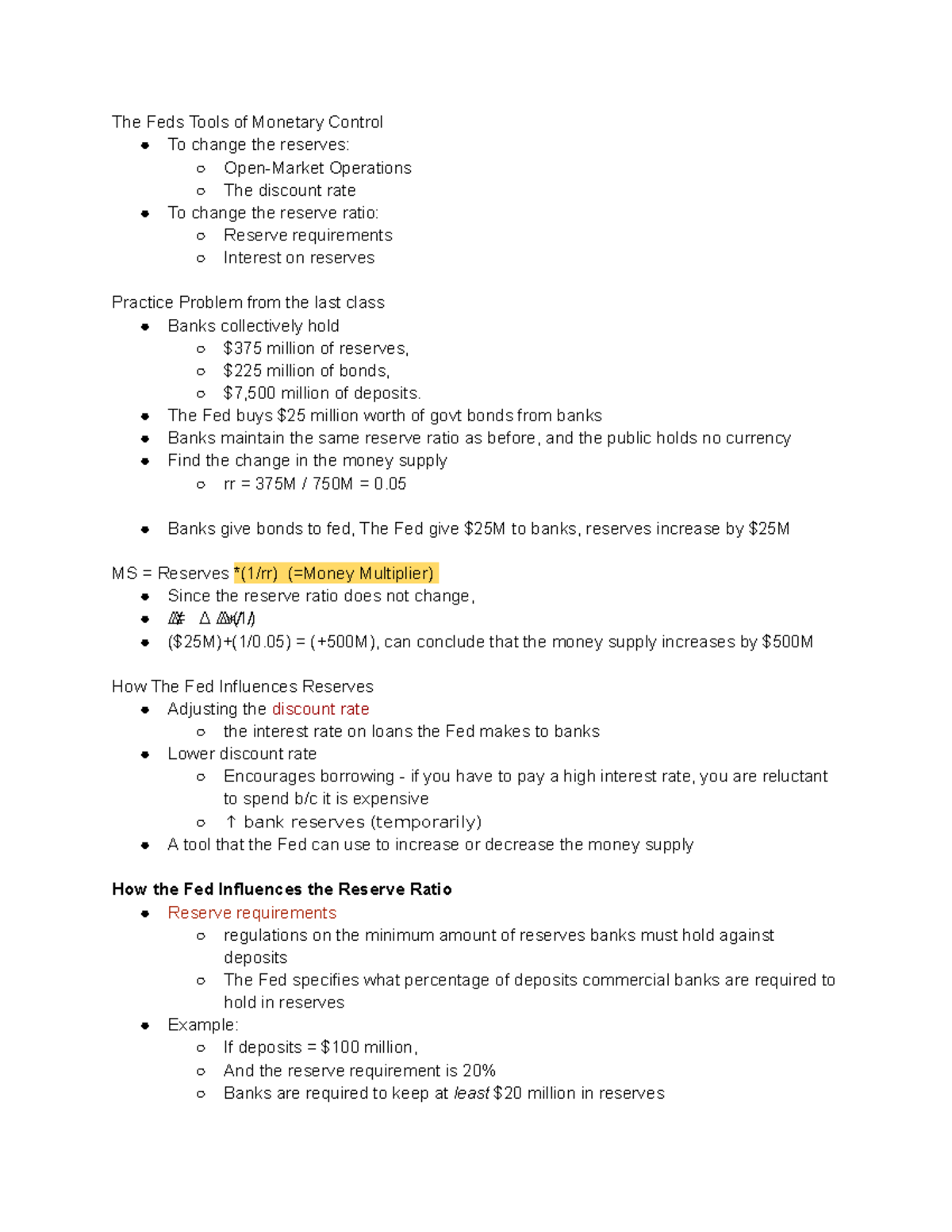 3 28 18 - This is an study guide - The Feds Tools of Monetary Control ...