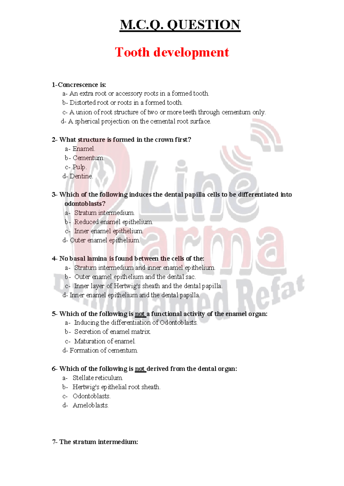 Tooth Development MCQ + True False - M.C. QUESTION Tooth development 1 ...