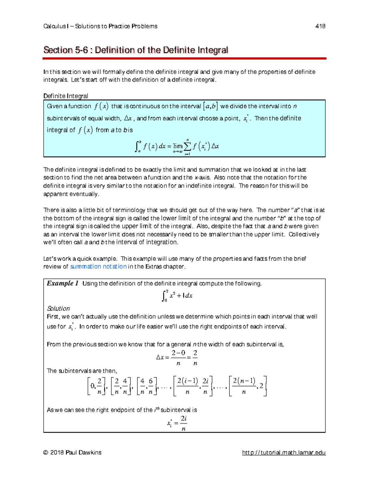Definite Integrals - ####### Section 5-6 : Definition of the Definite ...