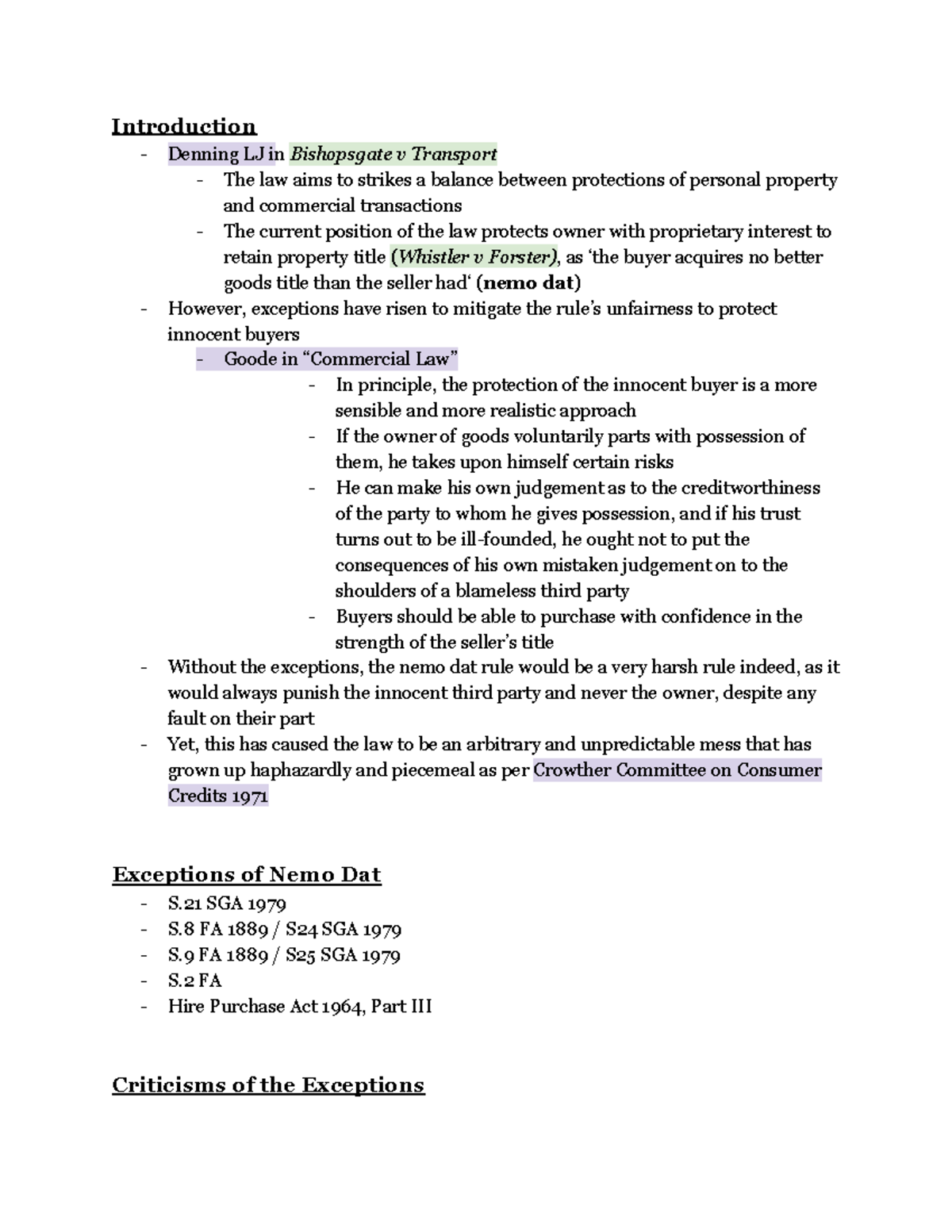 Nemo Dat Full Notes and Essay - Introduction Denning LJ in Bishopsgate ...